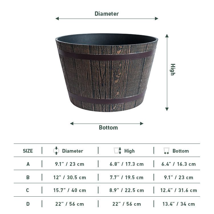 Patio Large Barrel Round Plastic Planter from China manufacturer ...